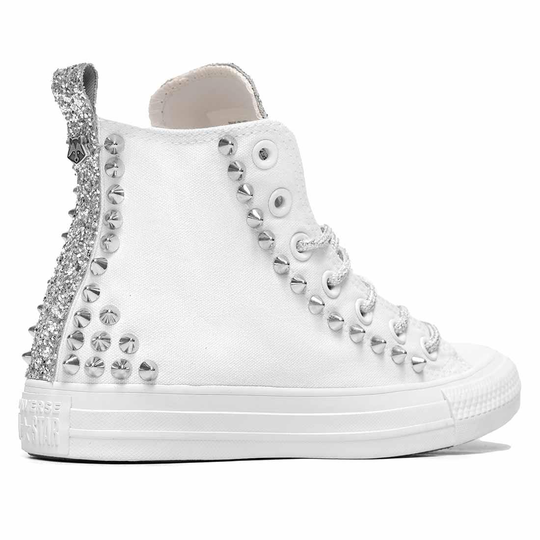Converse Alte con Glitter Argento e Borchie | Spedizione GRATIS in 24h ...