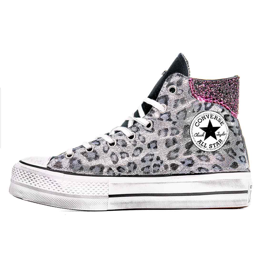 Converse Alte Platform Leopardate Argento Nero e Fucsia | Sped. GRATIS ...
