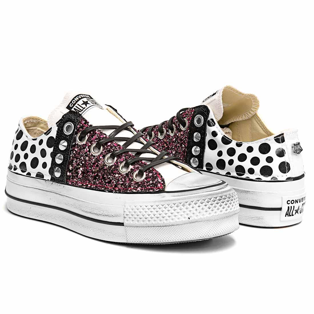 Converse All Star Basse Zeppa Pois e Glitter Viola | Sped. GRATIS 24h ...